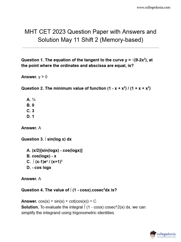 MHT CET 2023 Question Paper May 11 Shift 2 1 | Download Free PDF ... MHT CET 2023 Question Paper May 11 Shift 2 1 | Download Free PDF ...
