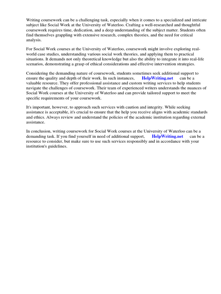 Social Work Uwaterloo Courses | PDF