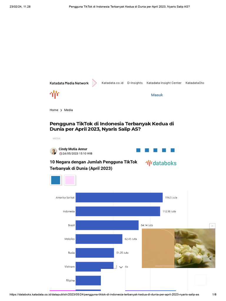 Pengguna TikTok Di Indonesia Terbanyak Kedua Di Dunia Per April 2023, Nyaris Salip AS | PDF