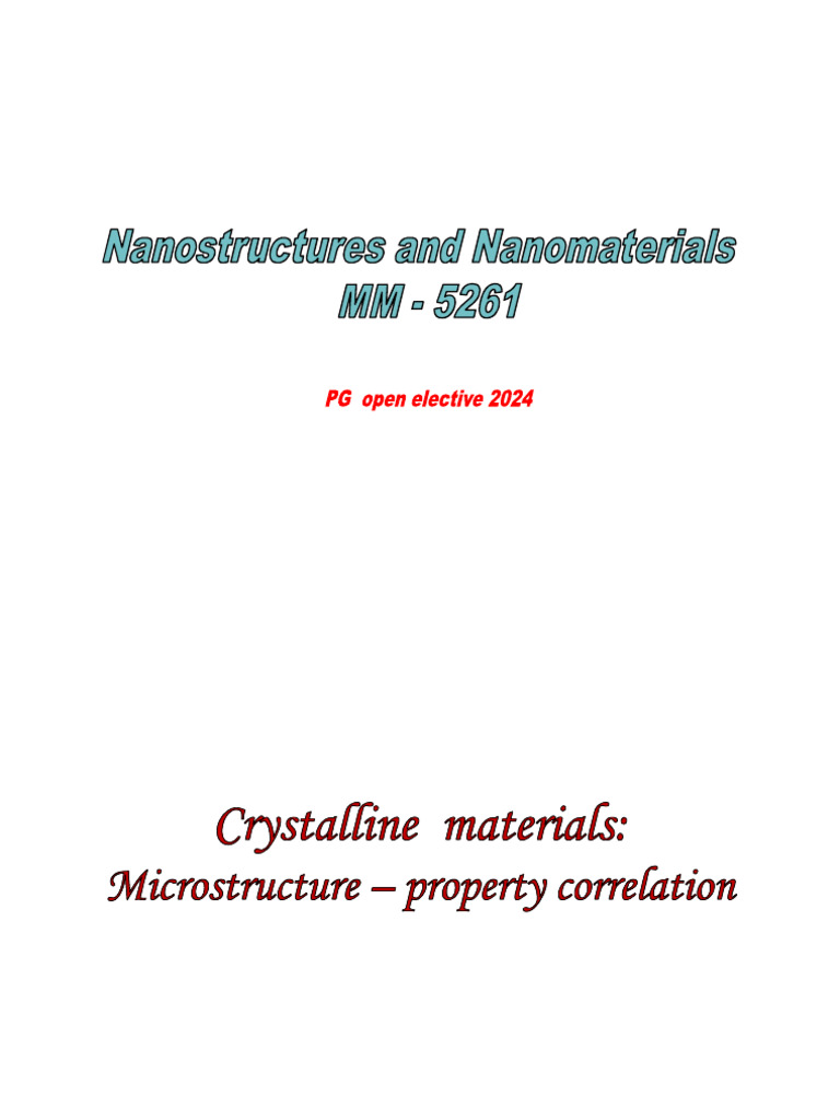 Nanostructures L1-3 2024 | PDF | Crystallite | Crystal Structure