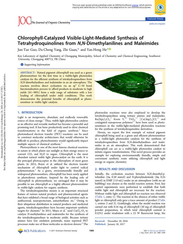 2017 Chlorophyll Catalyzed Visible Light Mediated Synthesis of ...