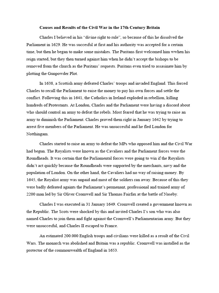 Causes and Results of The Civil War in The 17th Century Britain | PDF ...
