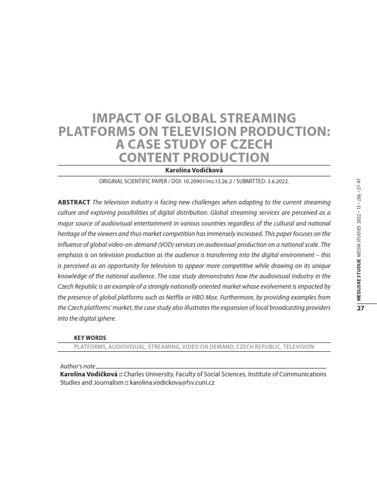 VODIČKOVÁ, Karolína. (2022) - Impact of Global Streaming Platforms On Television Production - A ...
