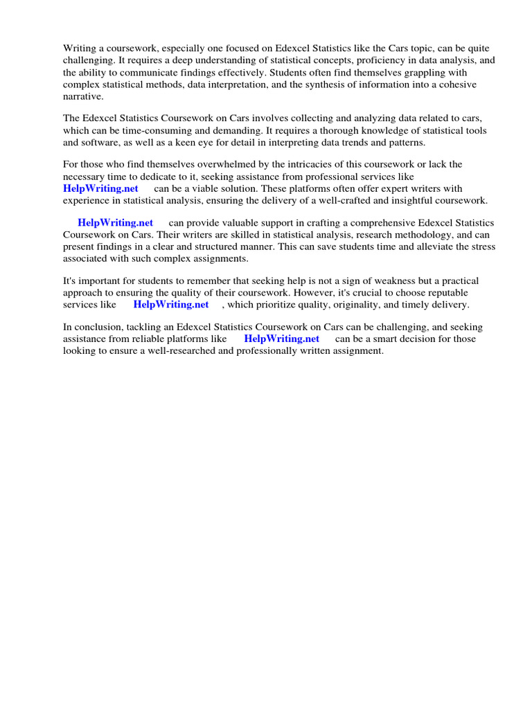 Edexcel Statistics Coursework Cars | PDF | Statistics | Sampling (Statistics)