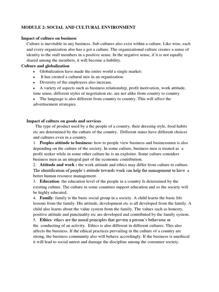 Module 2 Social and Cultural Environment | PDF | Corporate Social ...