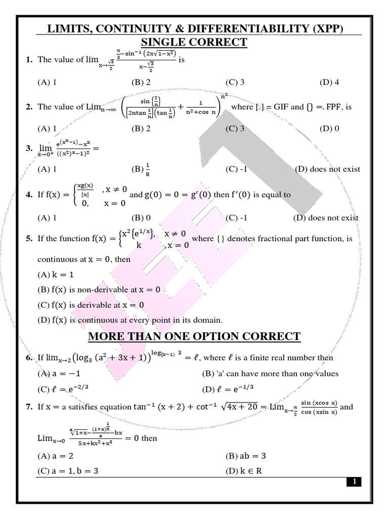 Limits and Continuity Adv Sheet | PDF