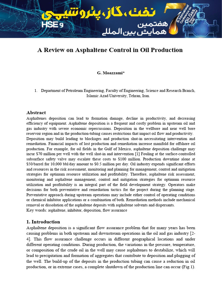 Asphaltene Control Strategies in Oil Production | PDF | Petroleum ...