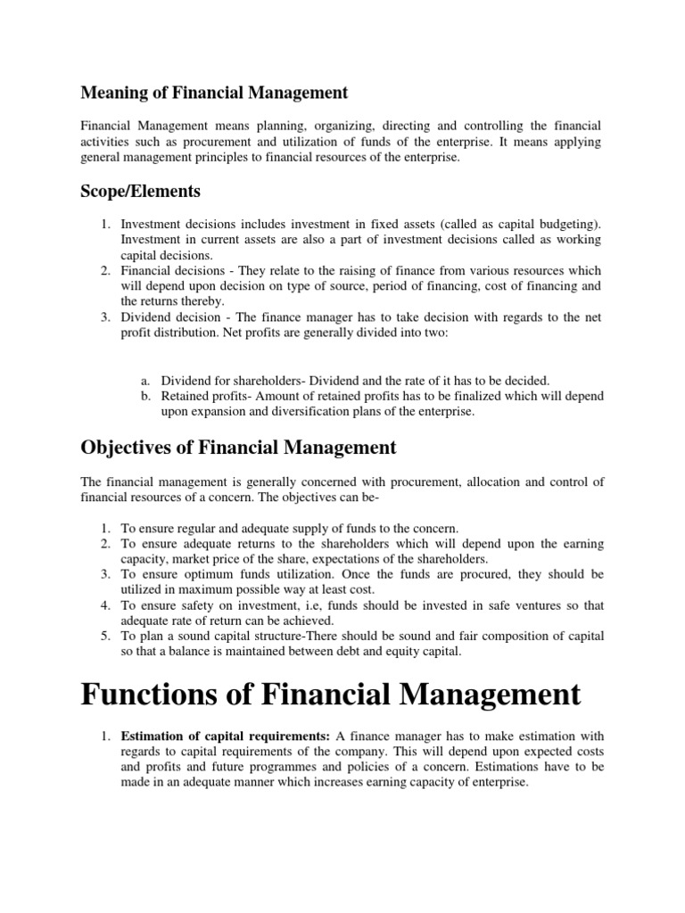 Functions of Financial Management | PDF | Financial Capital | Dividend