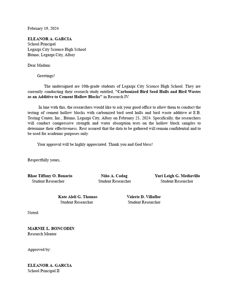 Letter To The Principal | PDF