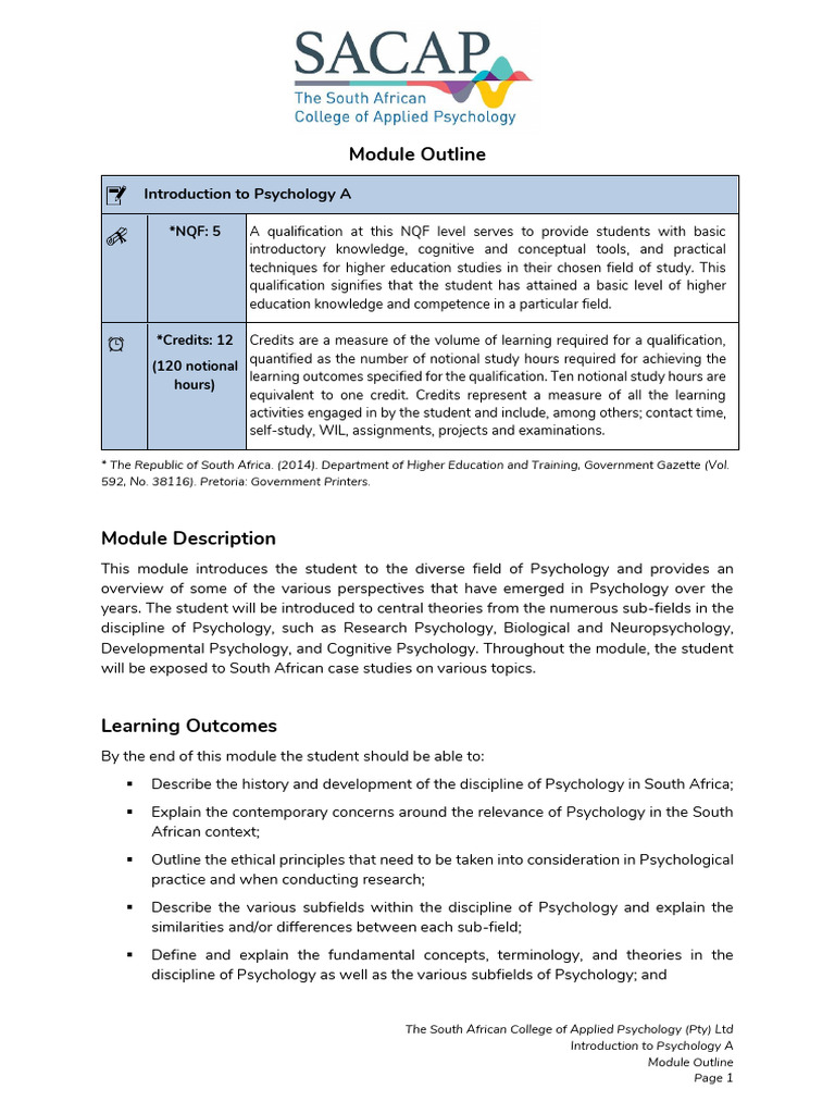Introduction to Psychology Module Outline | PDF | Essays | Psychology