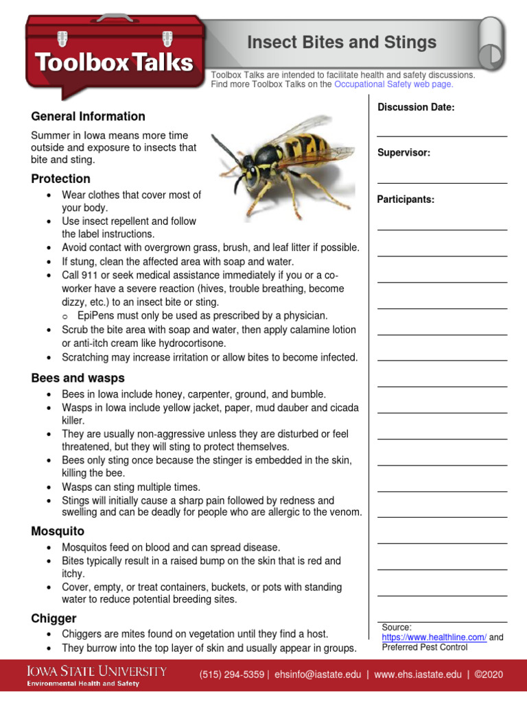 Toolbox Talks - Insect Bites and Stings | PDF | Medical Specialties