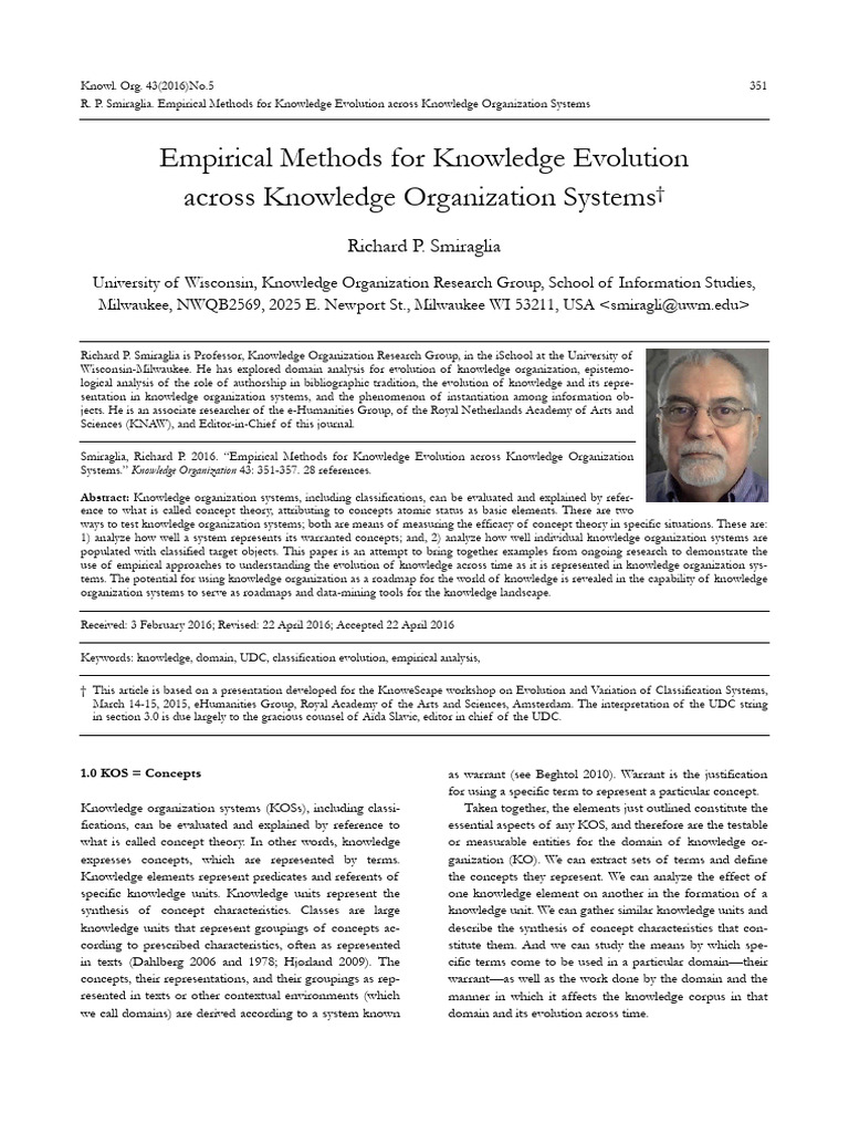 Smiraglia - Empirical Methods For Knowledge Evolution Across Knowledge Organization Systems ...