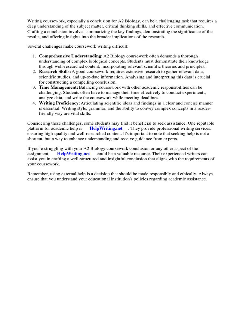 A2 Biology Coursework Conclusion | PDF | Scientific Method | Data