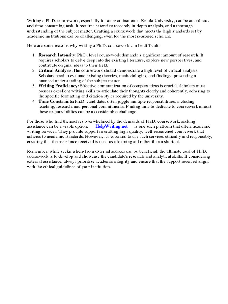 PHD Course Work Exam Kerala University | PDF | Doctor Of Philosophy | Thesis