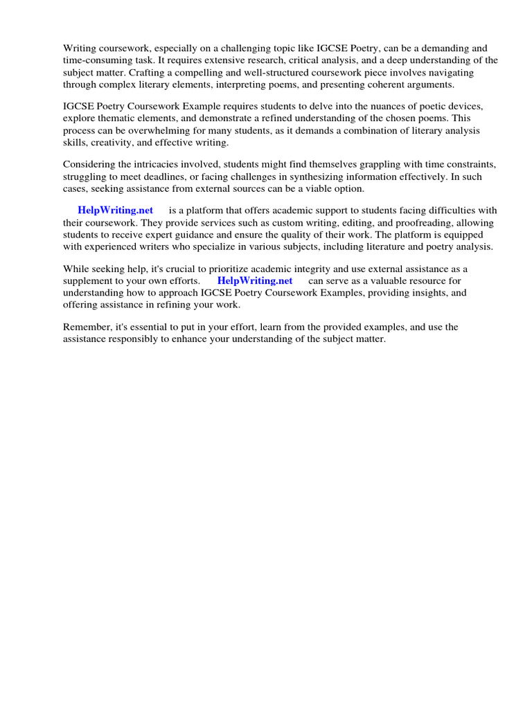 Igcse Poetry Coursework Example | PDF