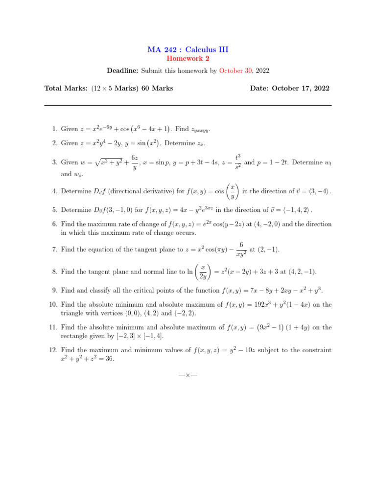 MA 242 Homework 2 | PDF