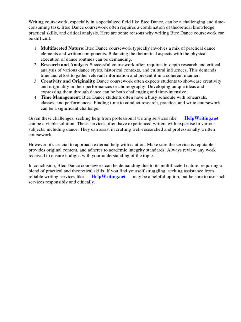 Btec Dance Coursework | PDF | Dances | Science