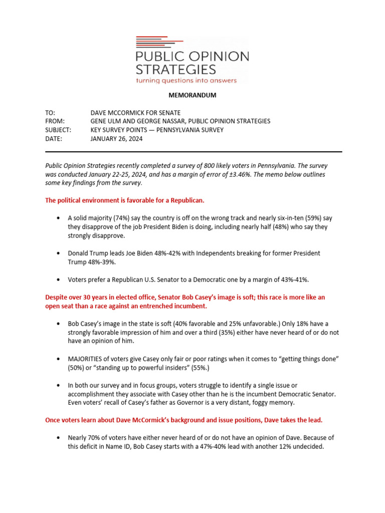 Pennsylvania Survey Memo | PDF | Republican Party (United States ...