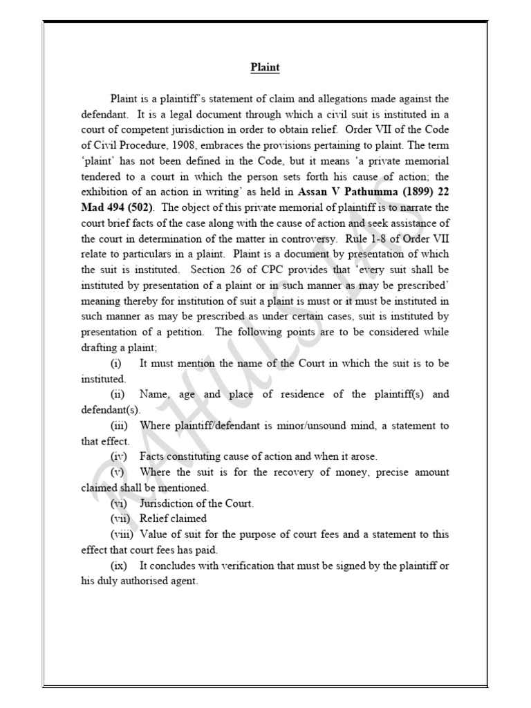 Plaint and WS Format and Pattern | PDF