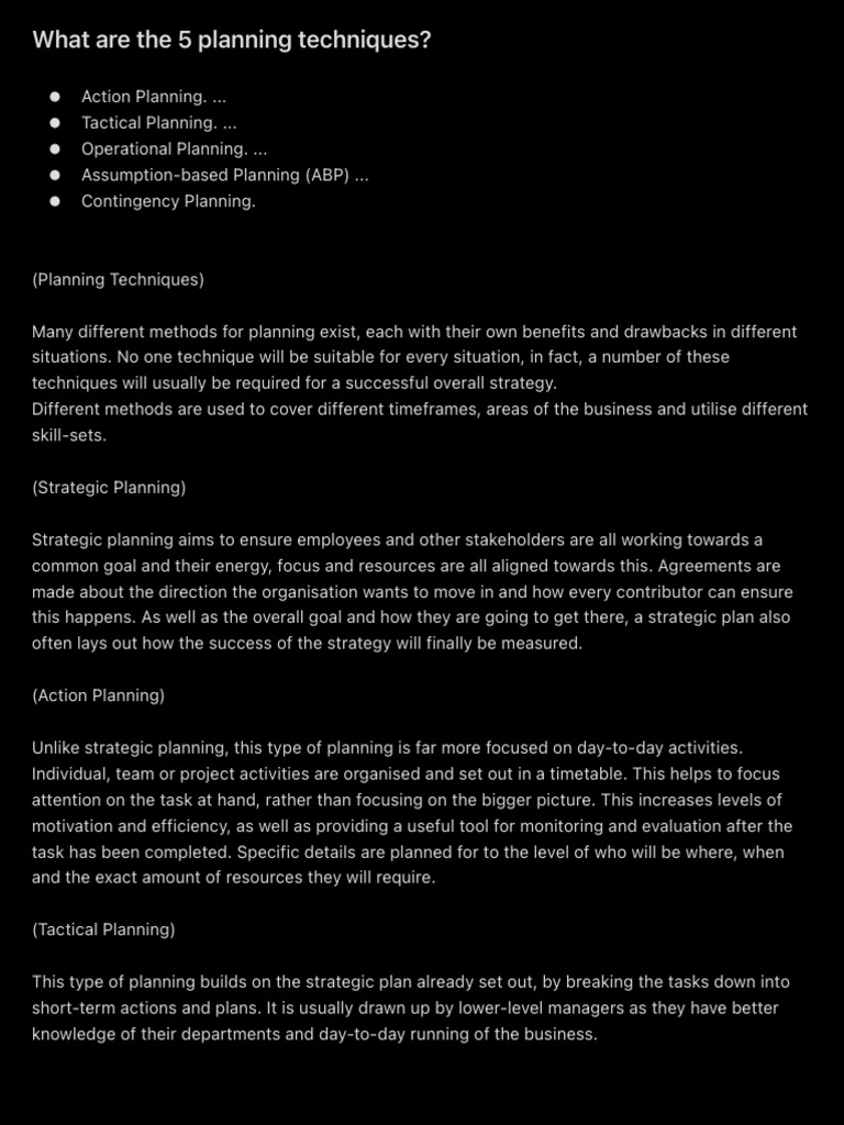 What Are The 5 Planning Techniques | PDF | Strategic Planning | Risk