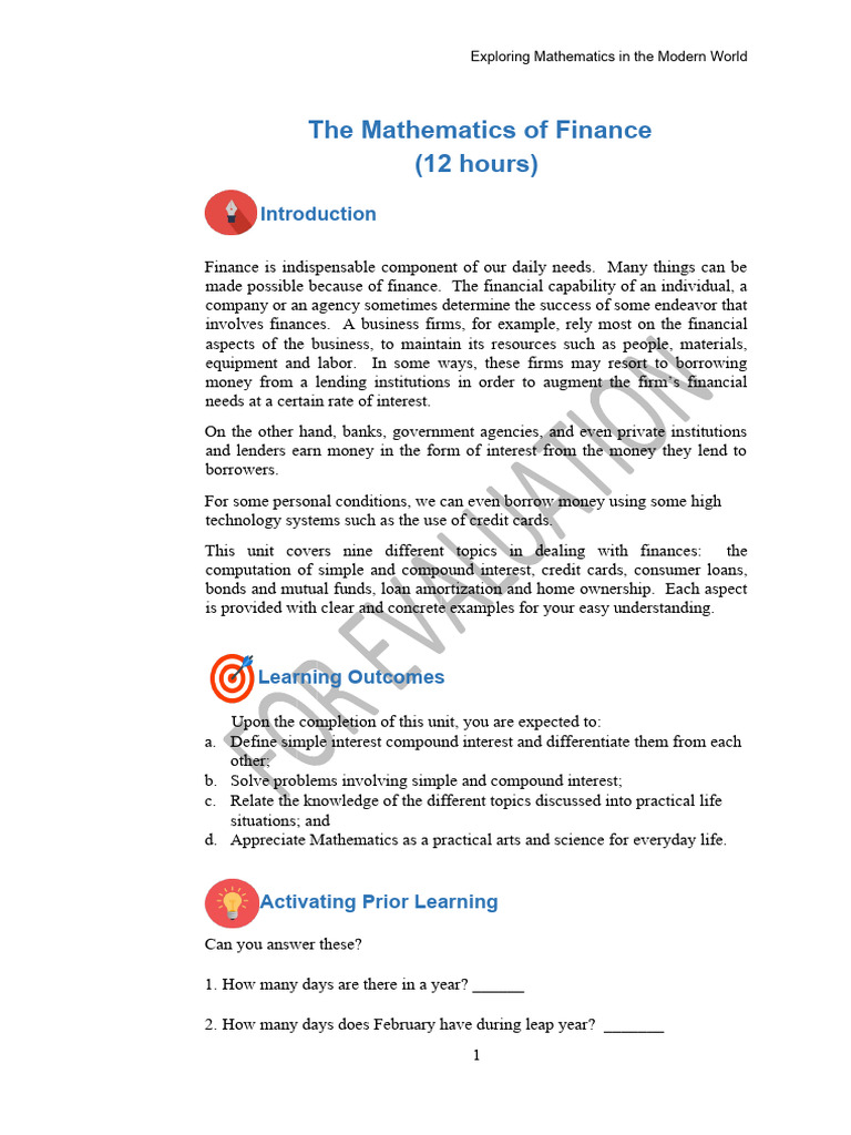 Mathematics of Finance | PDF