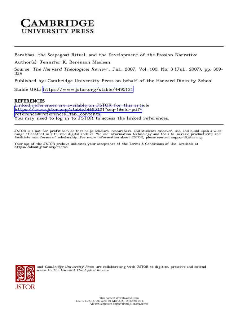Barabbas, The Scapegoat Ritual, and The Development of The Passion ...