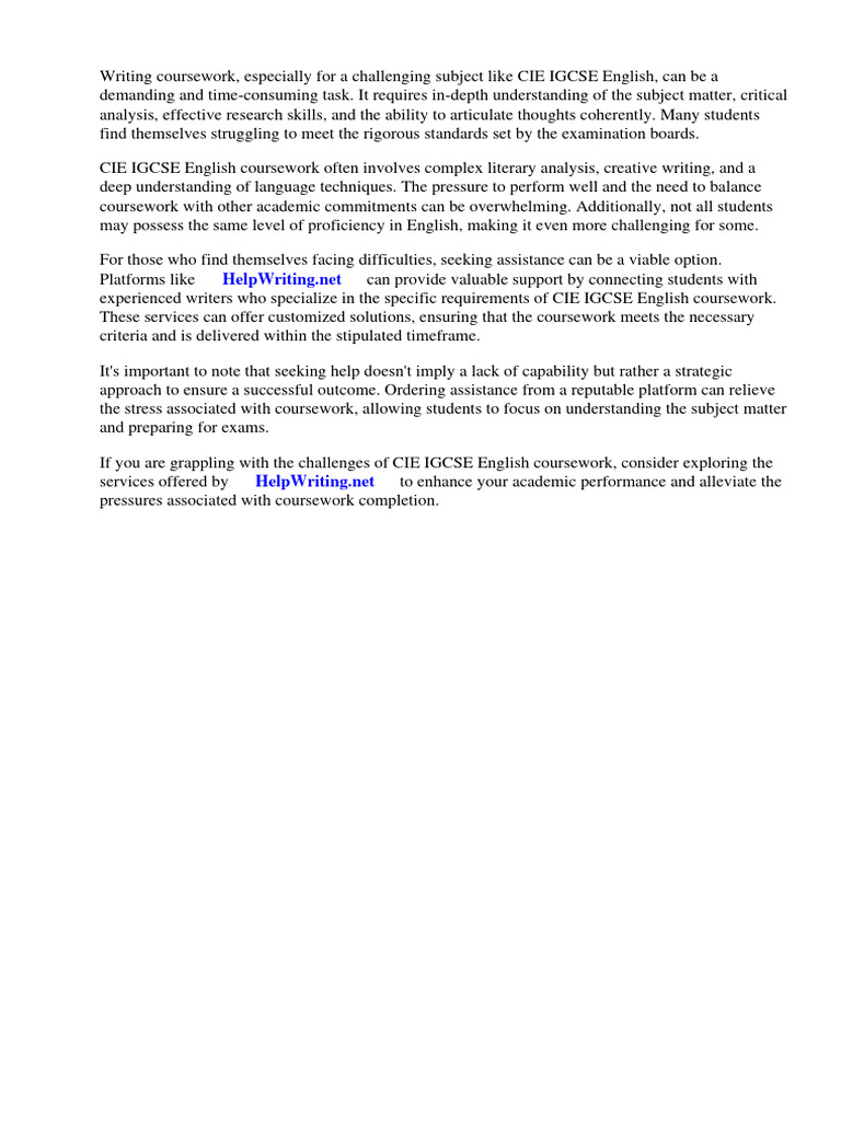 Cie Igcse English Coursework Examples | PDF