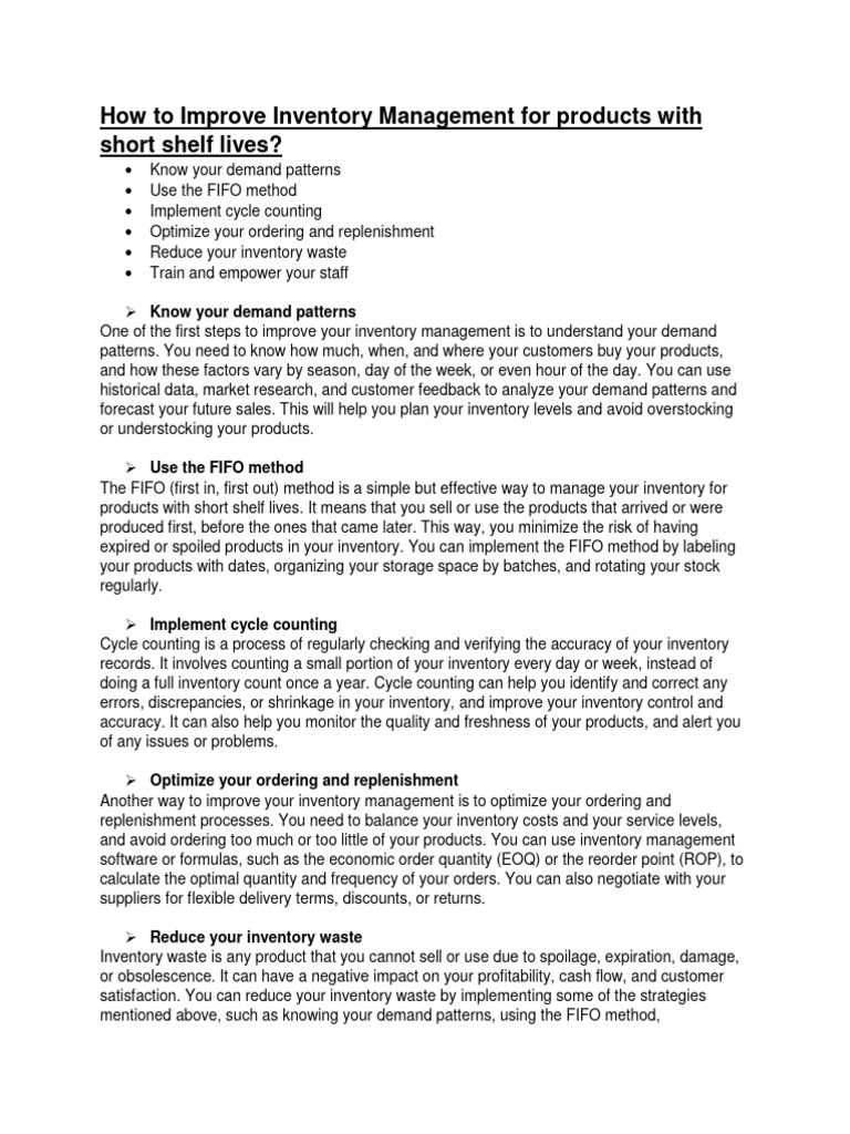 How To Improve Inventory For Products With Short Lives | PDF ...