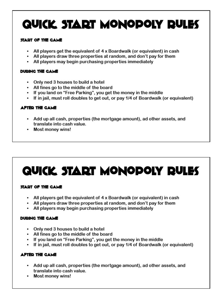 Monopoly Quick Start Rules | PDF