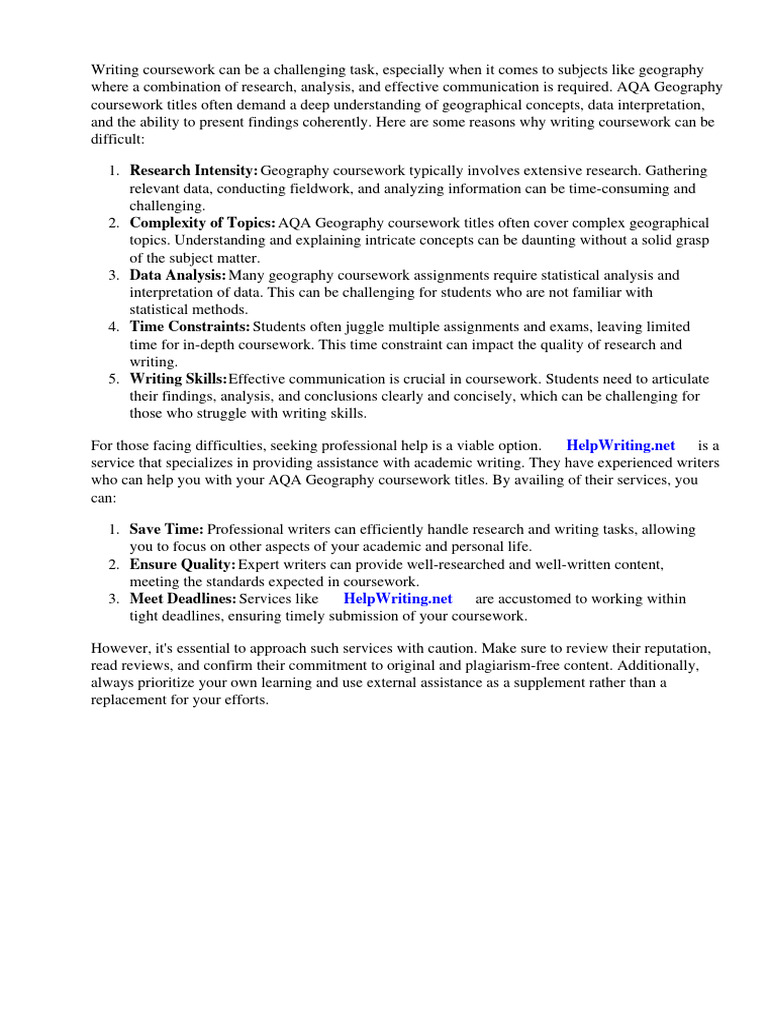 Aqa Geography Coursework Titles | PDF