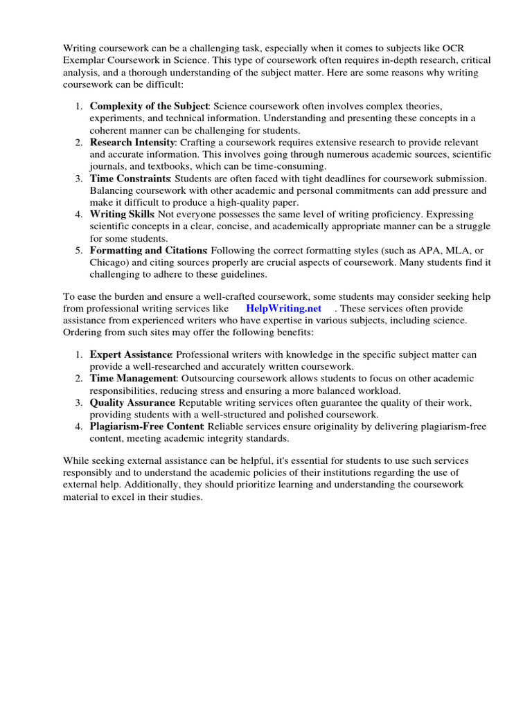 Ocr Exemplar Coursework Science | PDF