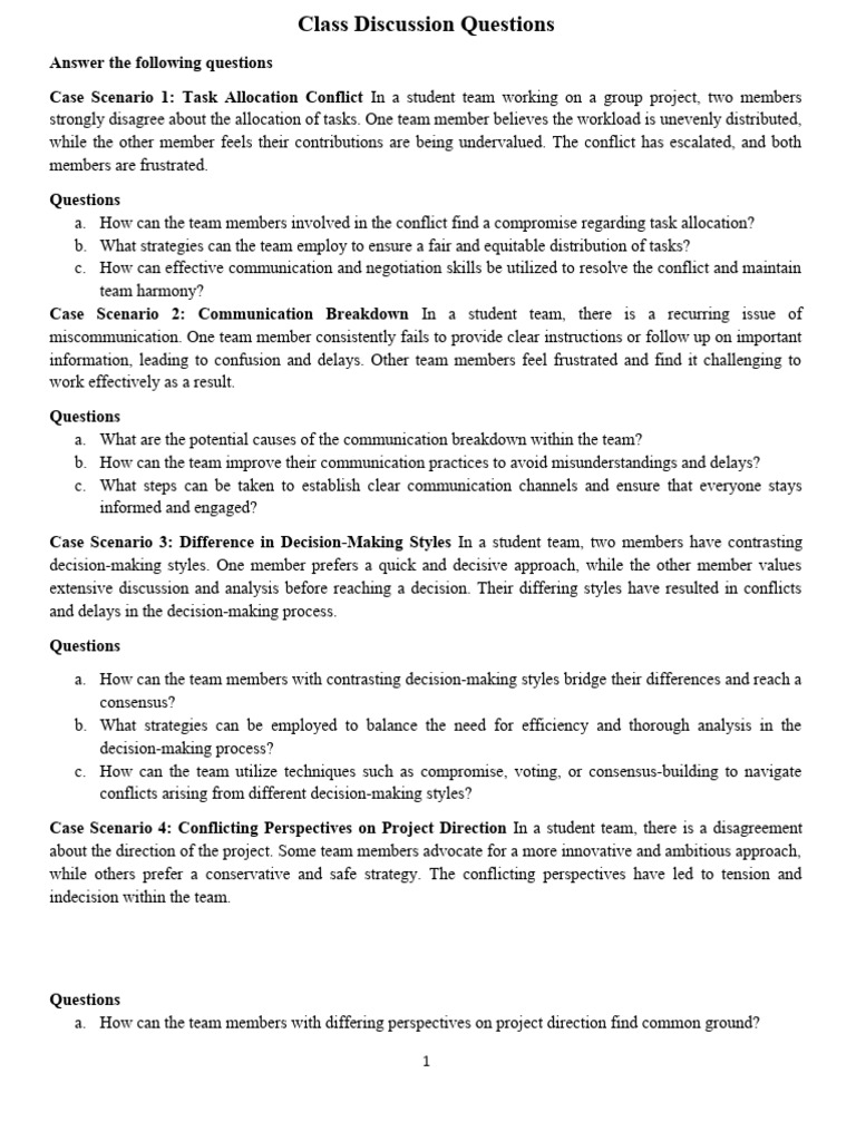 Case Scenario Discussion Questions | PDF | Decision Making | Consensus Decision Making