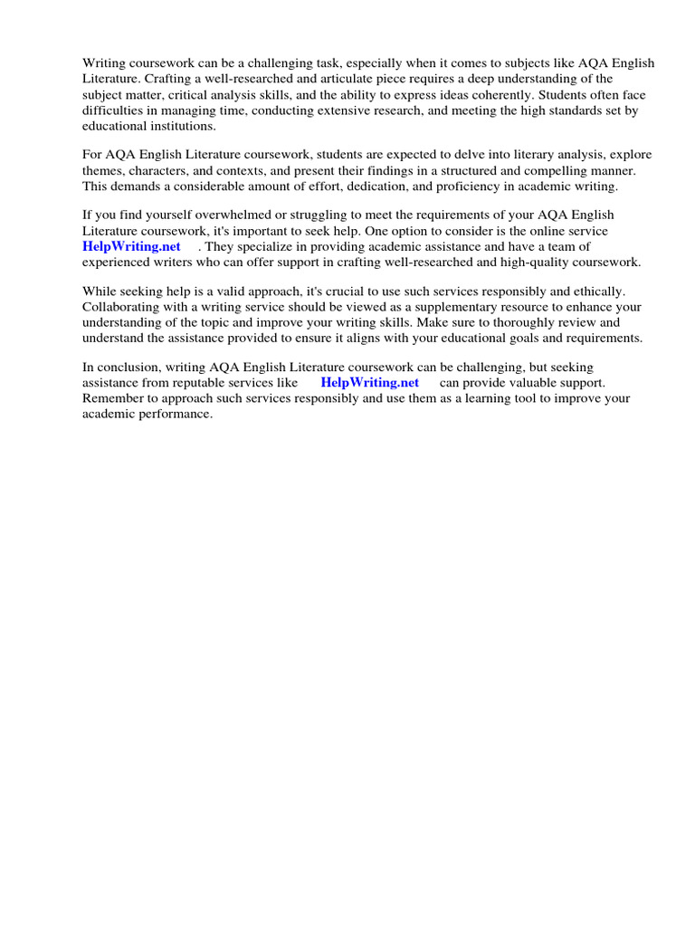 Aqa English Literature Coursework Guidance | PDF | Facebook | Linked In