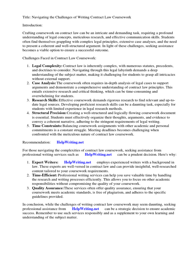 How To Write Contract Law Coursework | PDF | Offer And Acceptance ...