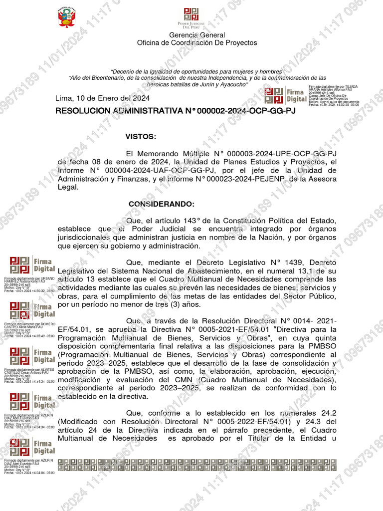 Resolucion+administrativa000002 2024 Ocp GG PJ | PDF | Presupuesto ...