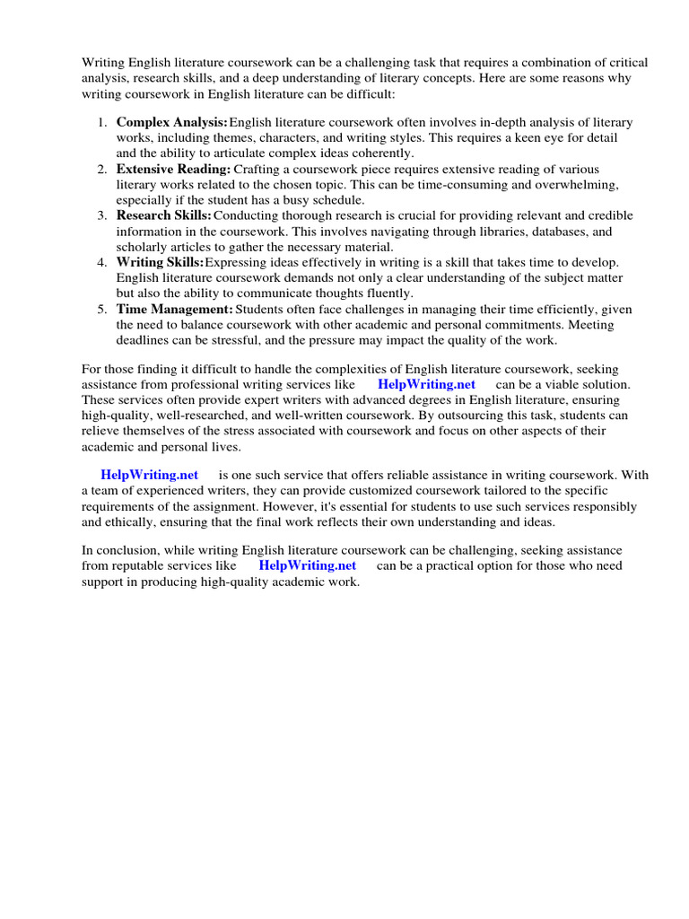 How To Write English Literature Coursework | PDF