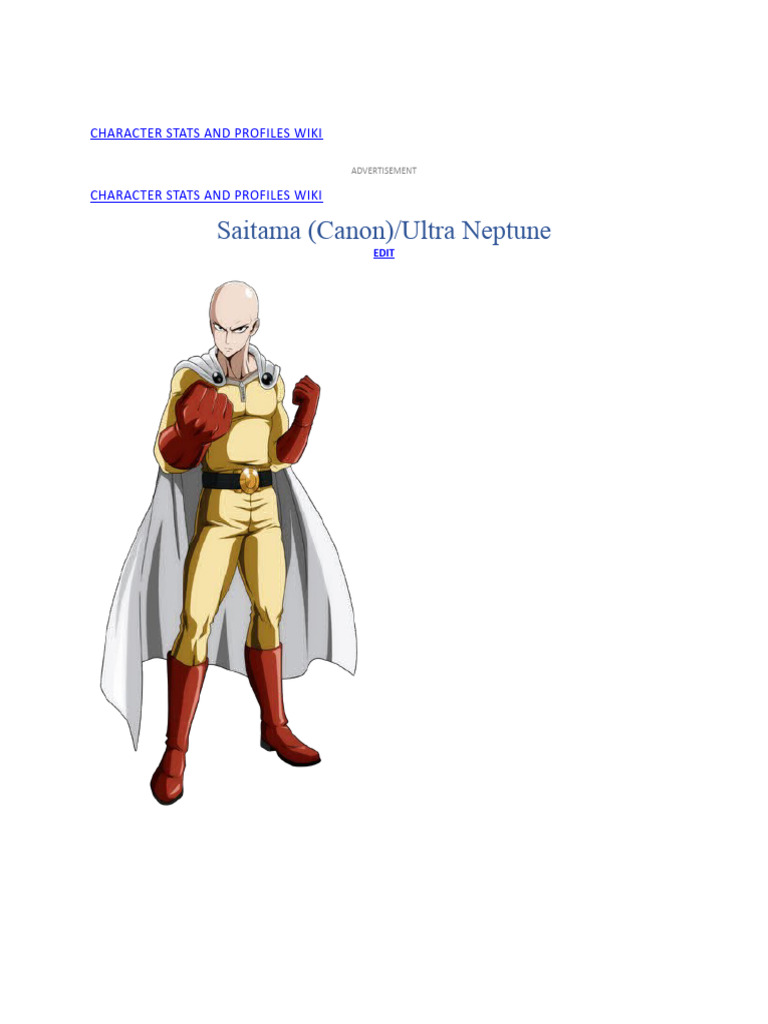 Saitama (Canon) /ultra Neptune: Character Stats and Profiles Wiki | PDF ...