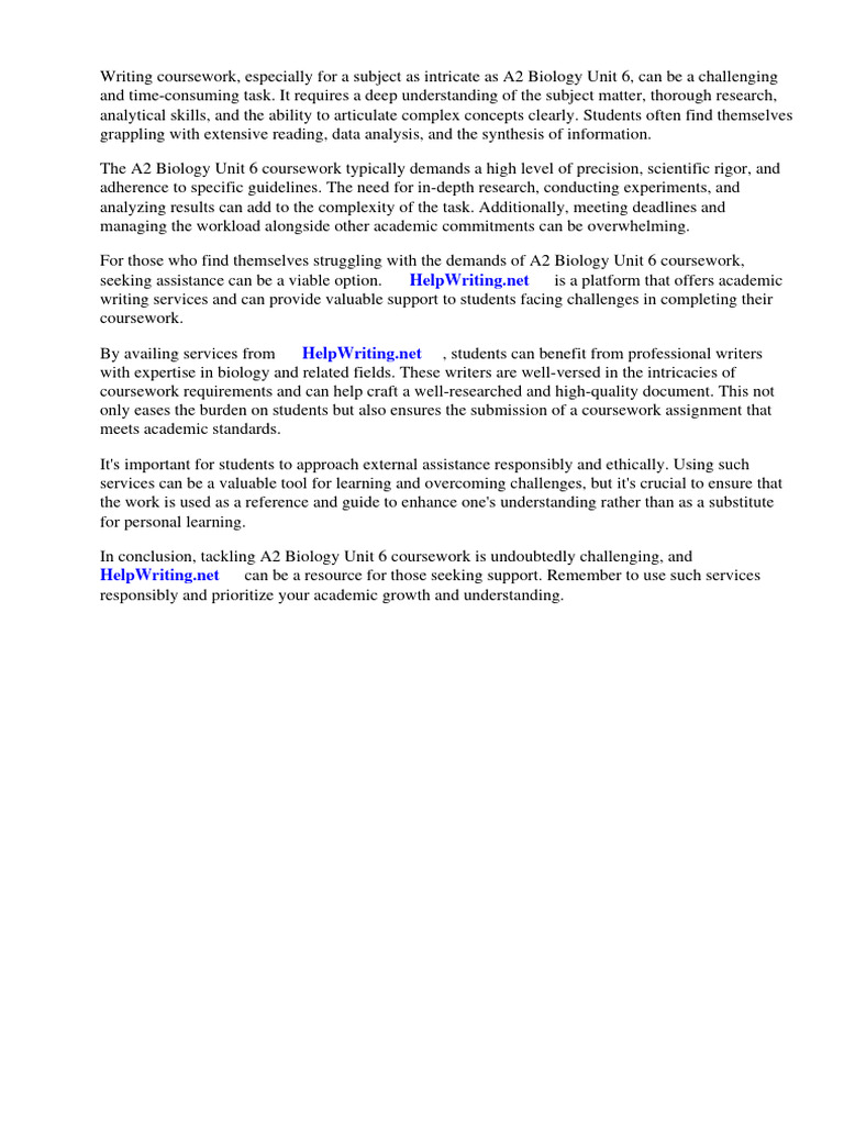 A2 Biology Unit 6 Coursework | PDF | Gce Advanced Level (United Kingdom ...