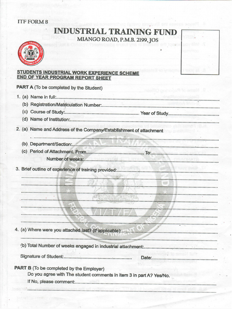 SIWES - ITF Form 8 Scan - Front Page-Combined | PDF