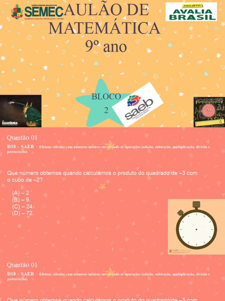 Aulão de Matemática - 9º Ano SAEB | PDF | Multiplicação | Exponenciação