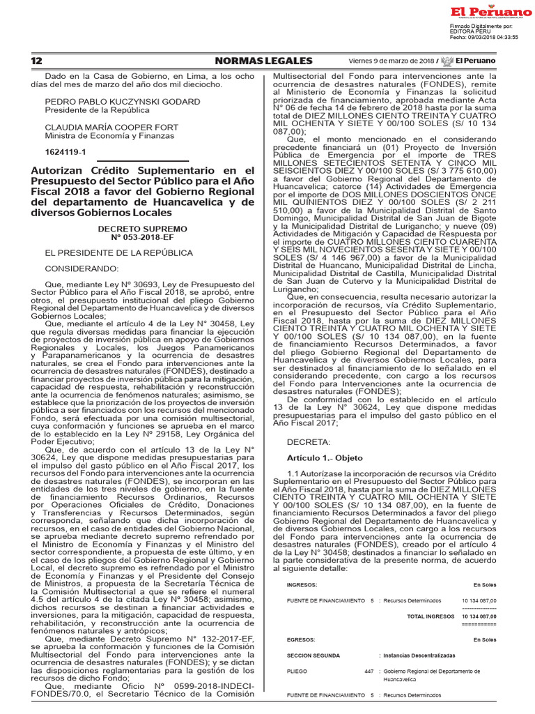 Decreto Supremo #053 2018 Ef Acta #06 | PDF