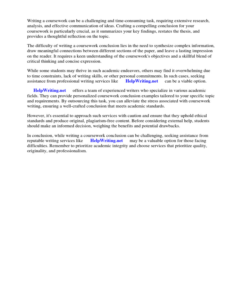 Coursework Conclusion Example | PDF | Essays | Thought