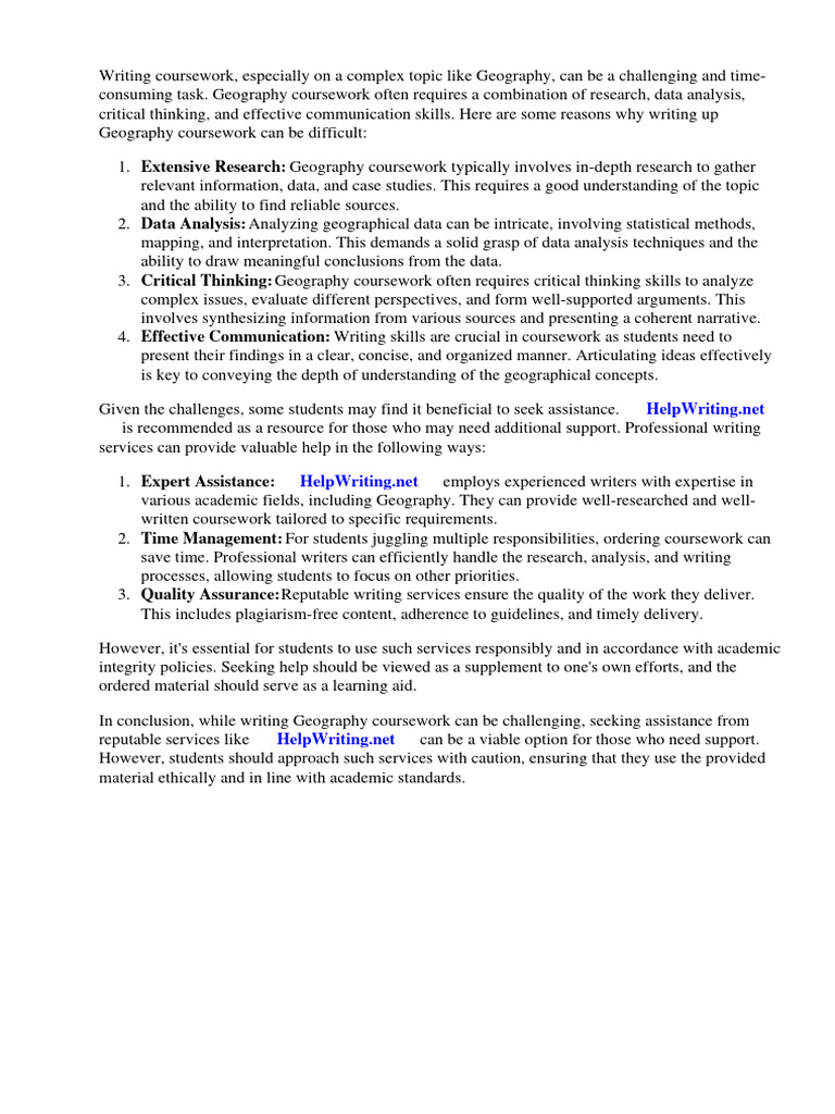 Geography Coursework Help | PDF | Geography | Critical Thinking