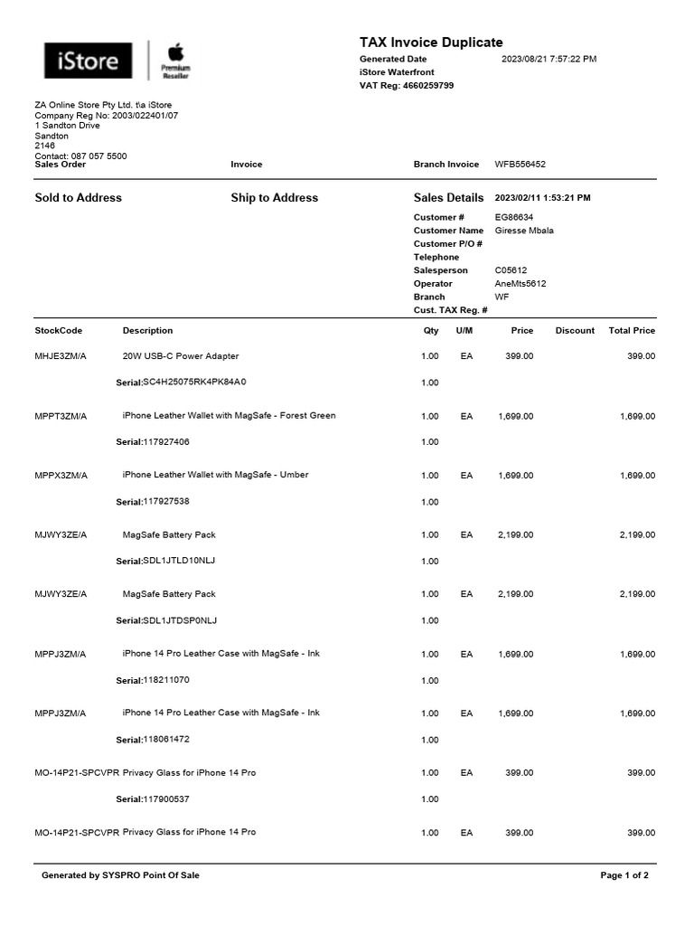 iStore Waterfront Tax Invoice Duplicate | PDF | Invoice | Receipt