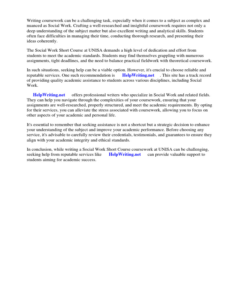 Social Work Short Course at Unisa | PDF | Distance Education | Social Work