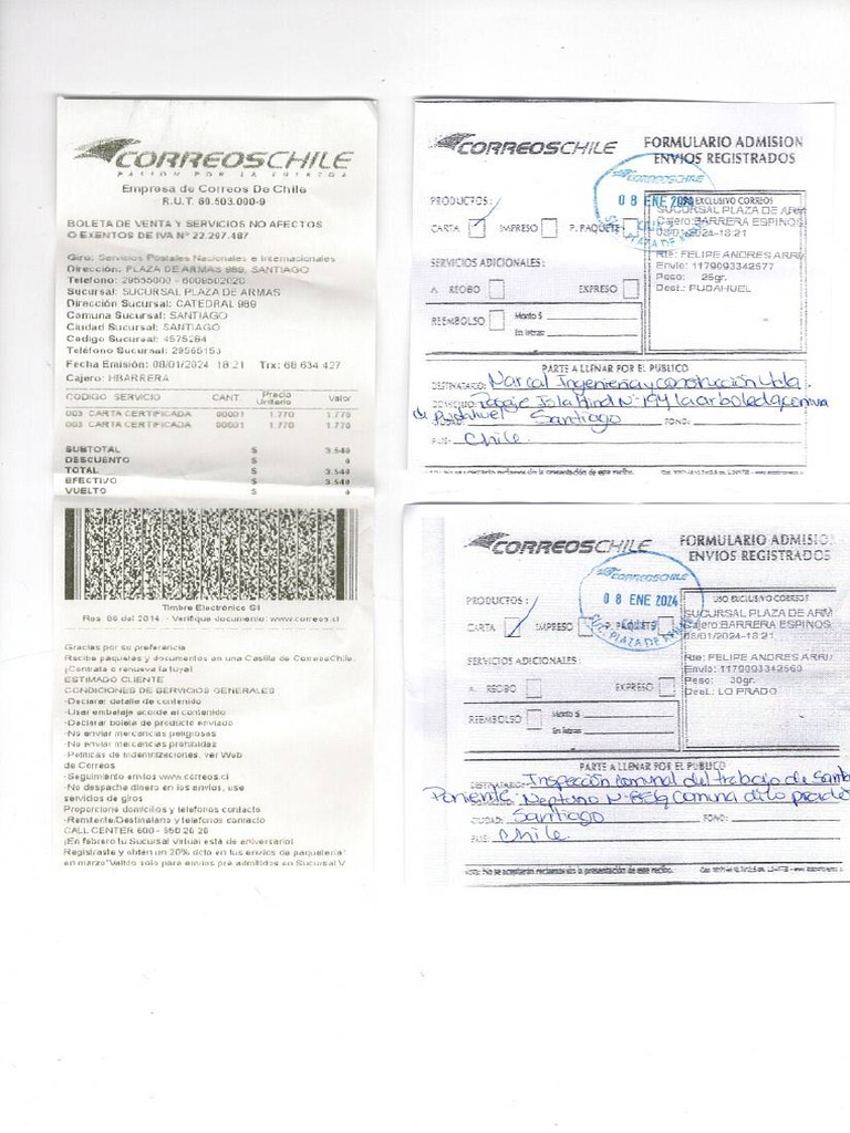 Comprobante Correo de Chile Felipe Arriaza | PDF