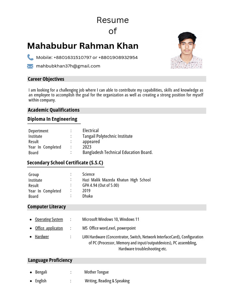 Cv Of Mahbub Khan Pdf Automation Personal Computers