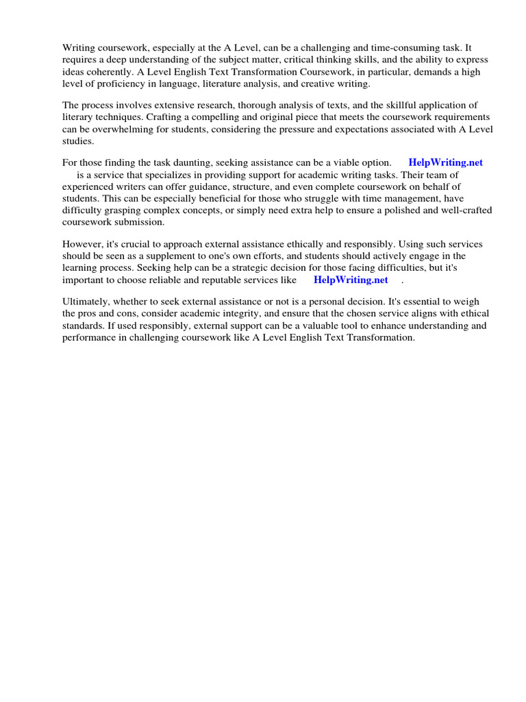 A Level English Text Transformation Coursework | Download Free PDF ...