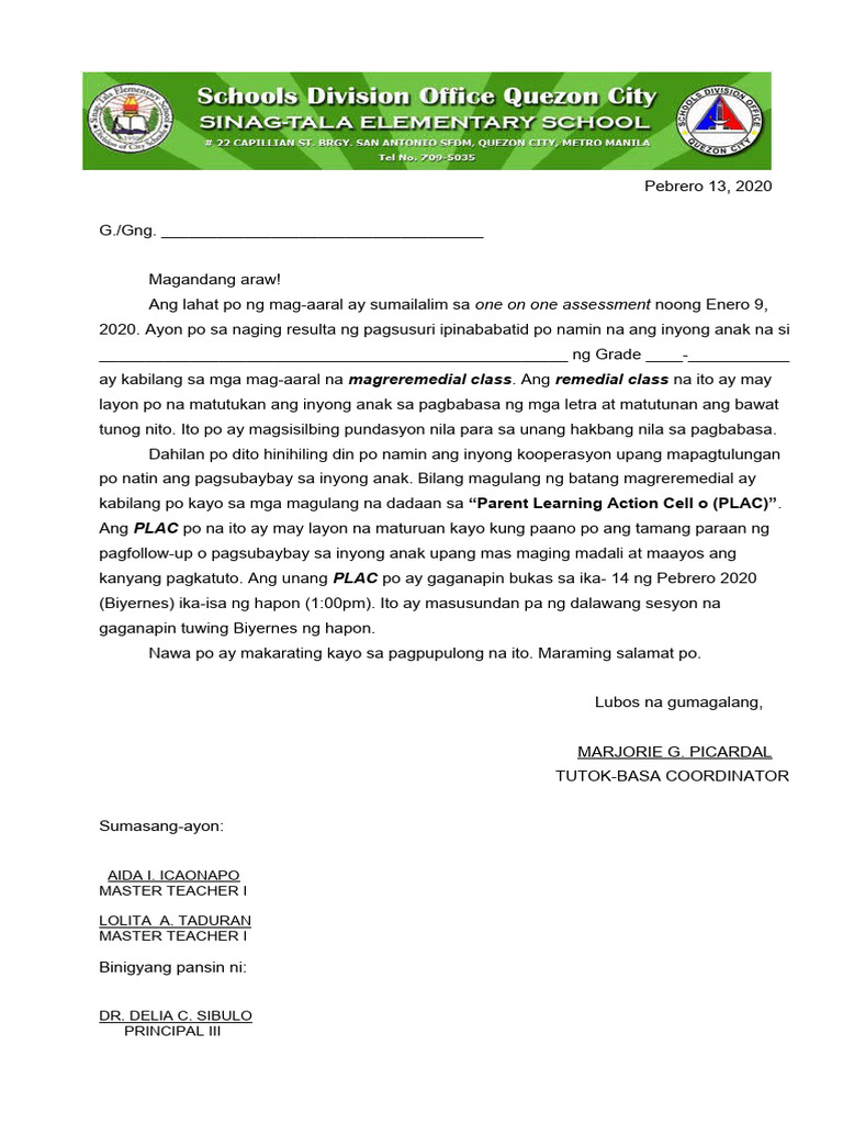 Letter For Remedial 2020 | PDF