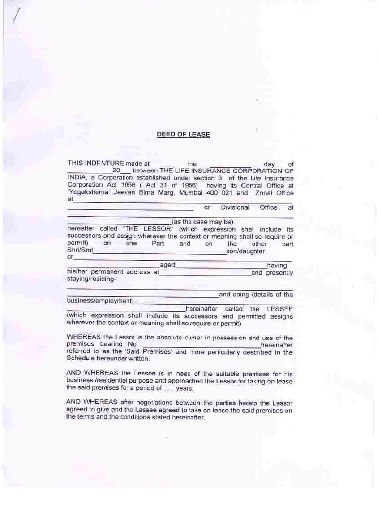 Lease Deed For Letting Out Premises | PDF
